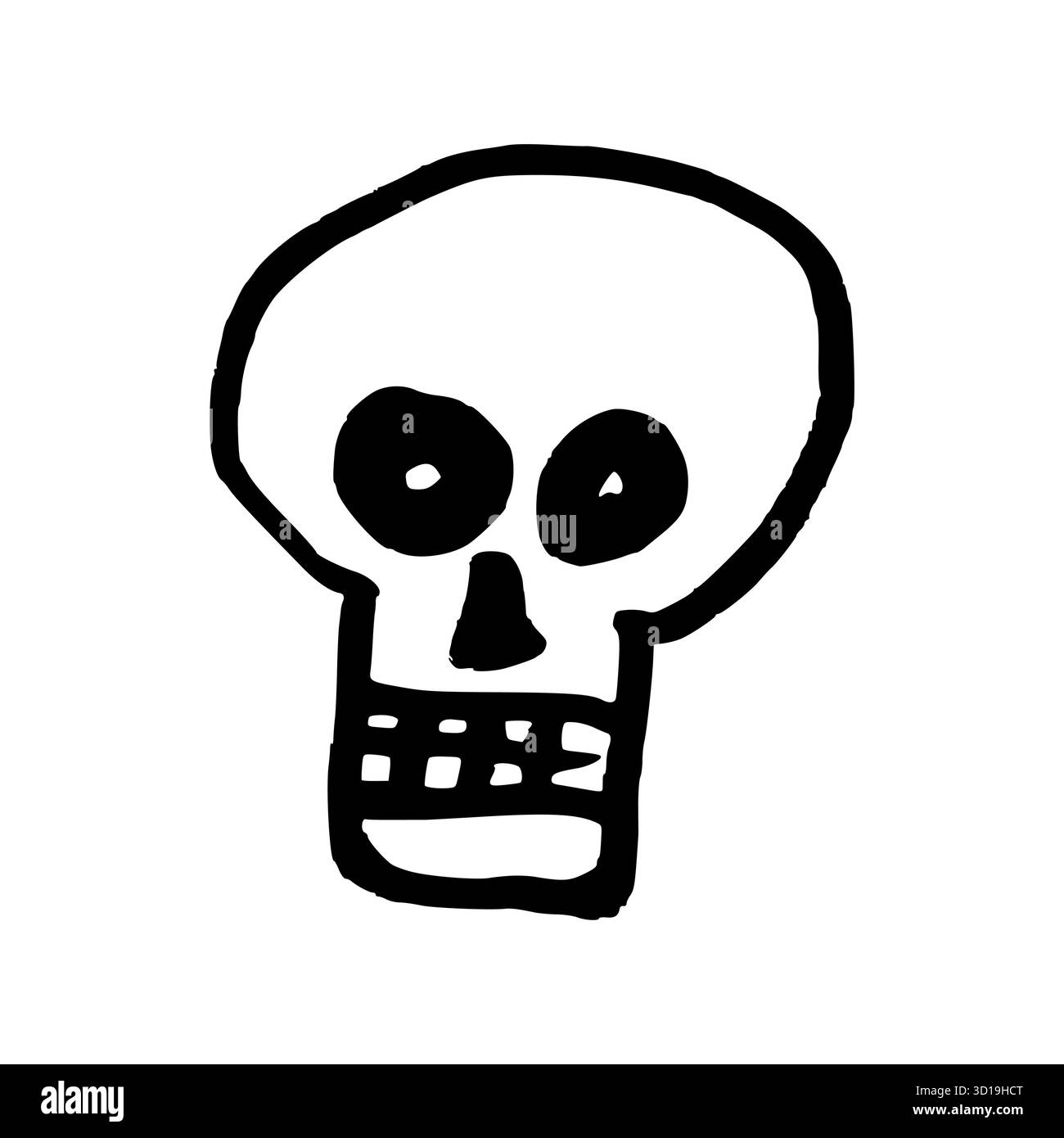 Creepy human skull. Doodle style hand drawn object. Simple isolated ...
