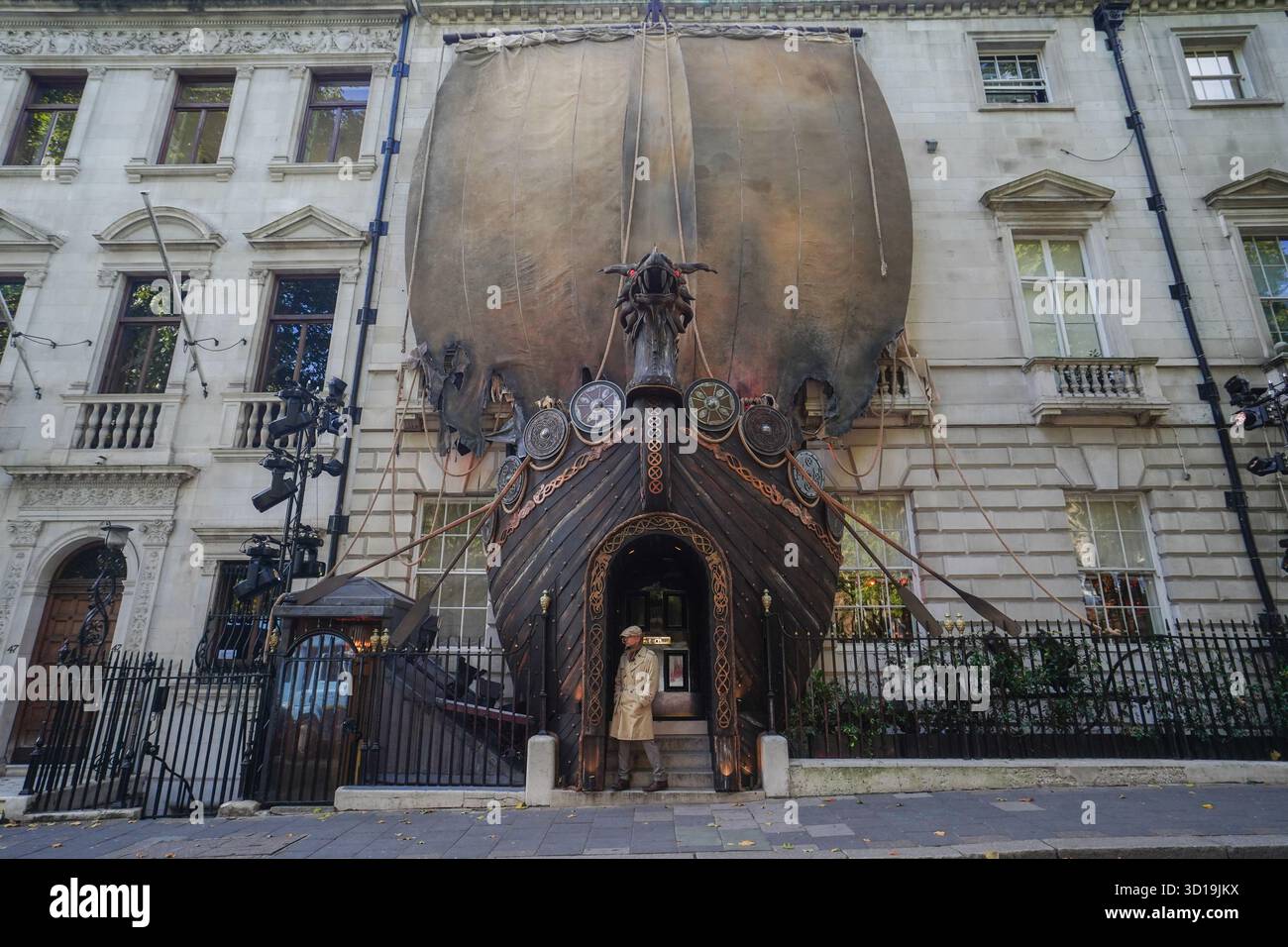 27 October 2025 . A Viking ship with a dragon figurehead on the facade ...