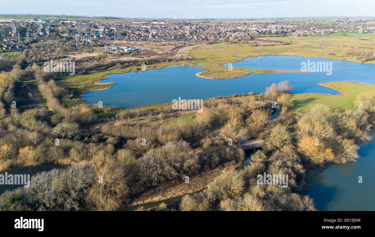 Aerial drone photo of the Nene Wetlands and Irthlingborough Lakes ...