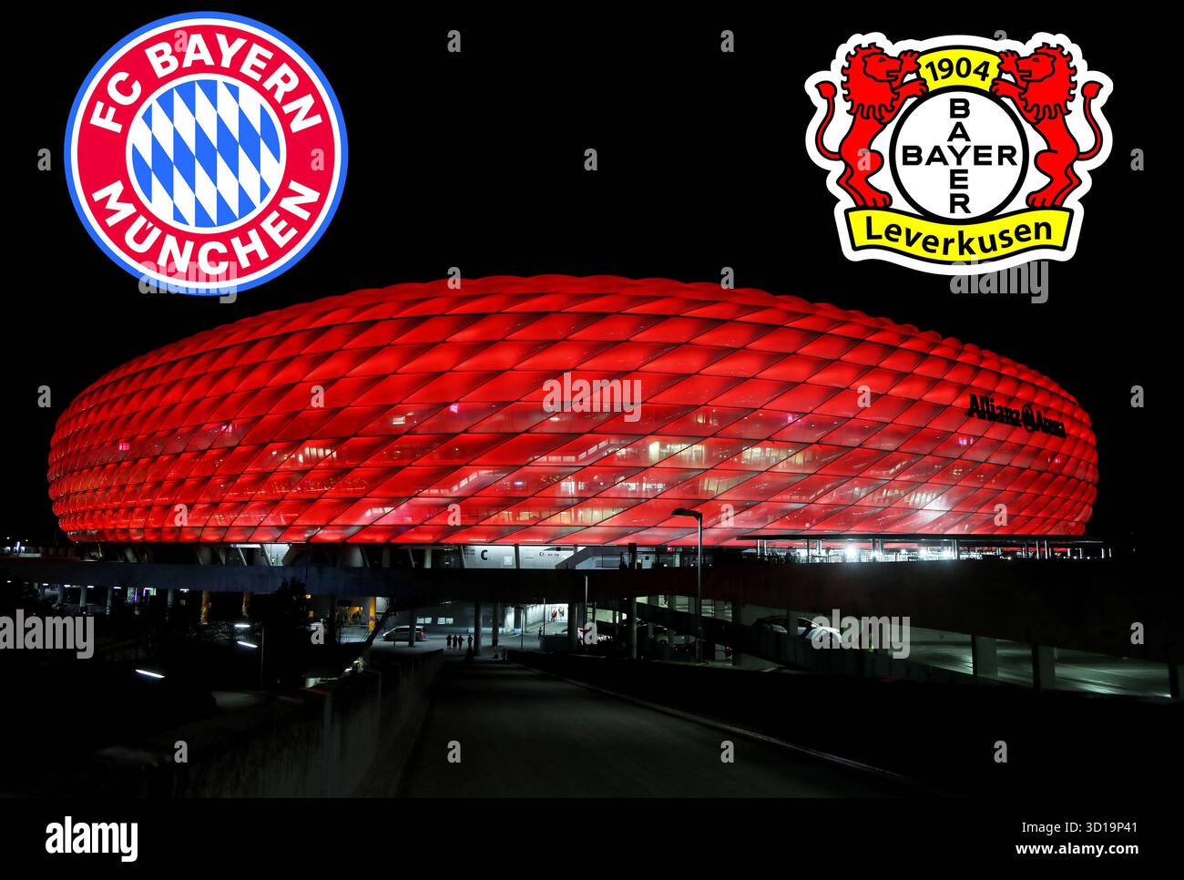 ! ACHTUNG FOTOMONTAGE ! Hier im Bild die Allianzarena, rot beleuchtet ...