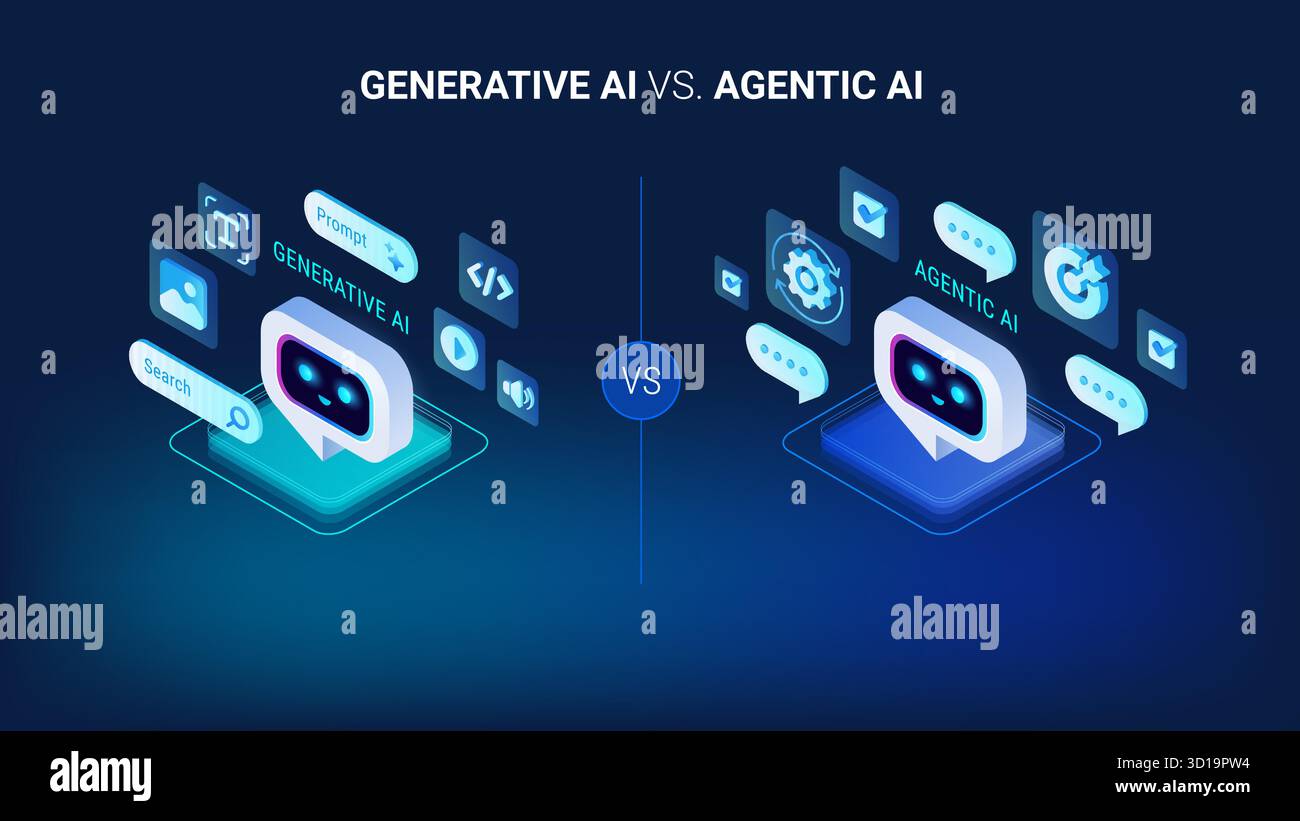 Generative AI and Agentic AI comparison - isometric modern vector ...