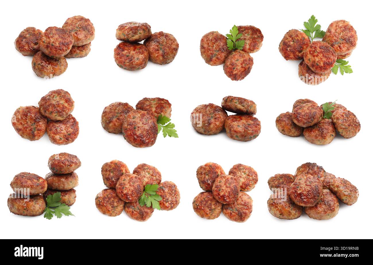 Fried meat patties isolated on white, set Stock Photo - Alamy