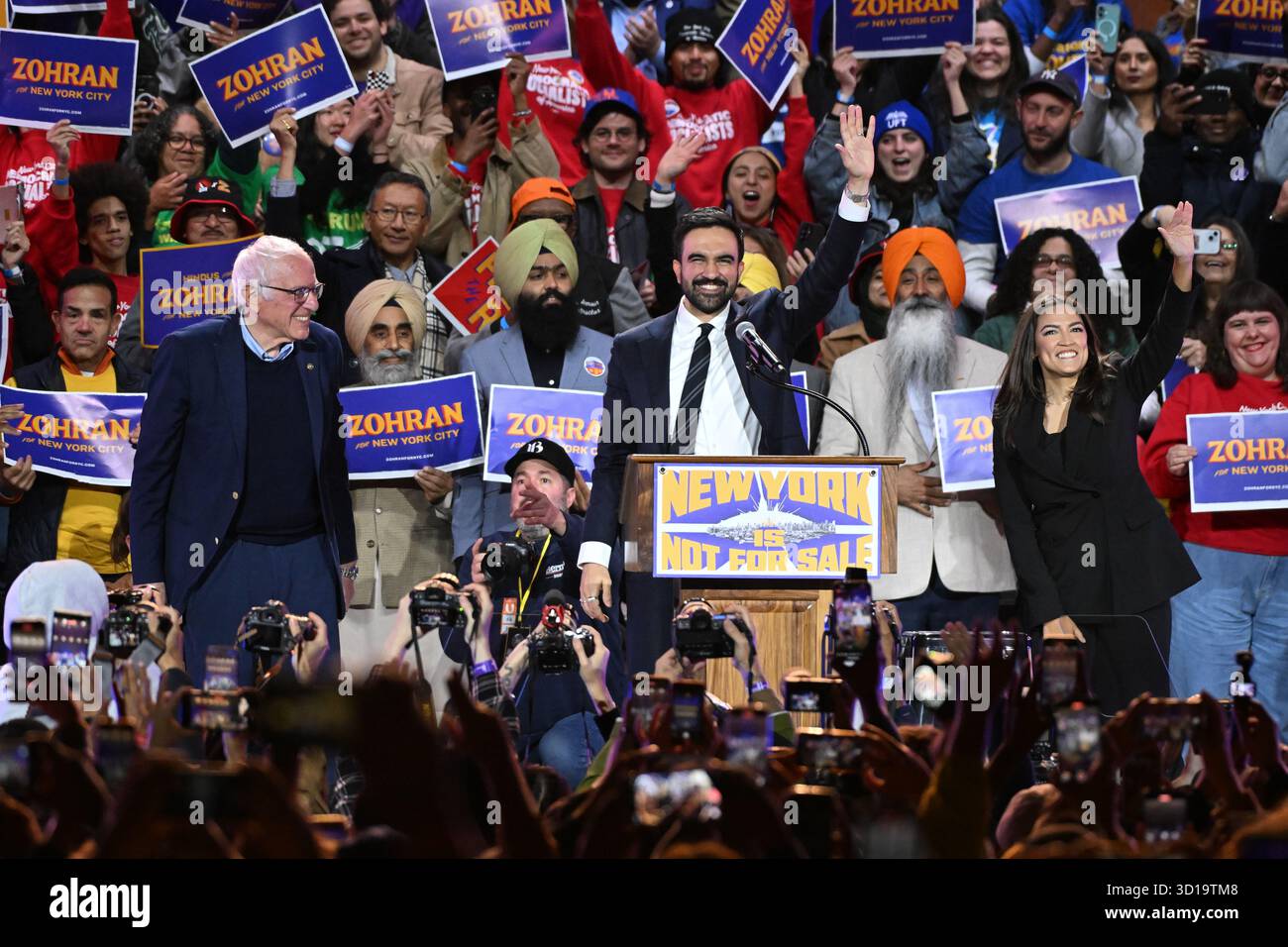 Senator Bernie Sanders, Zohran Mamdani and Alexandria Ocasio-Cortez ...