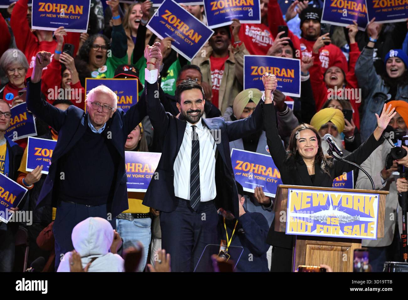 Senator Bernie Sanders, Zohran Mamdani and Alexandria Ocasio-Cortez ...