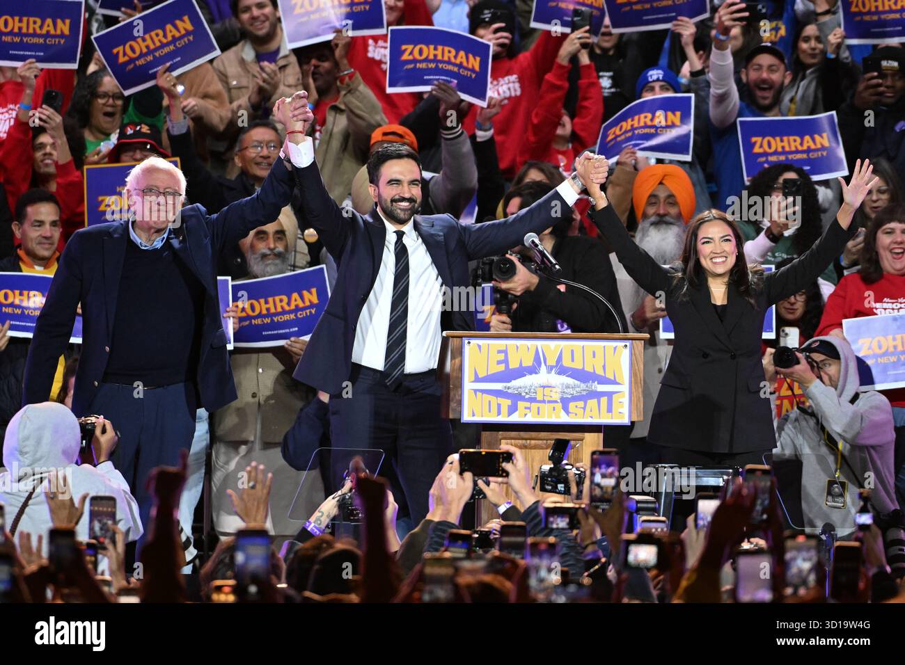 Senator Bernie Sanders, Zohran Mamdani and Alexandria Ocasio-Cortez ...