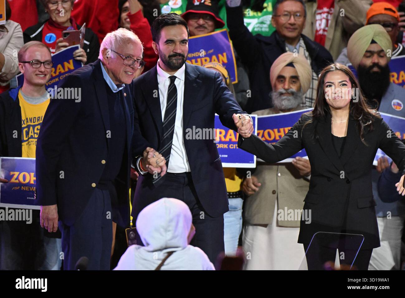 Senator Bernie Sanders, Zohran Mamdani and Alexandria Ocasio-Cortez ...