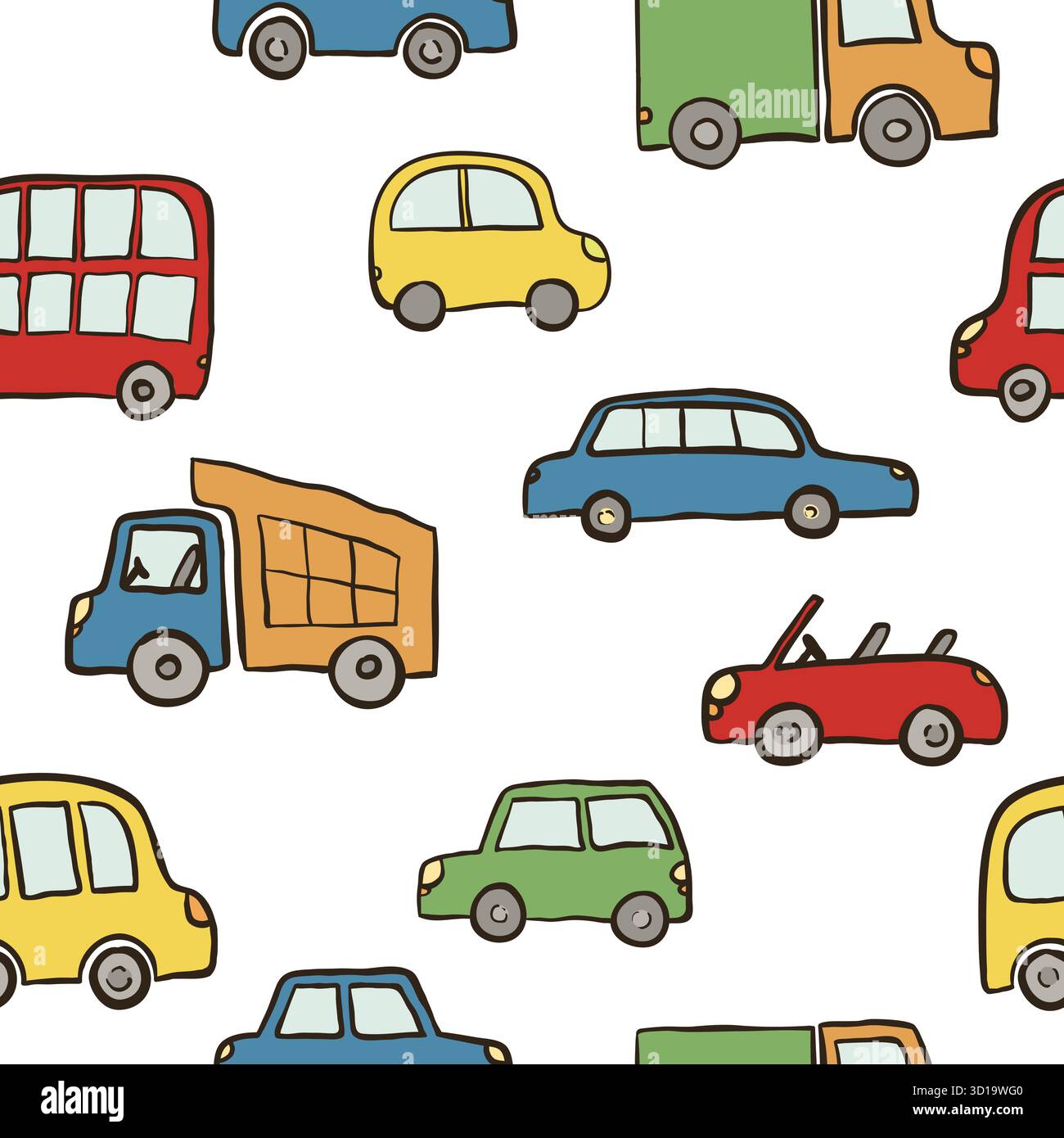 Seamless pattern of hand drawn cute cartoon cars for kids design ...