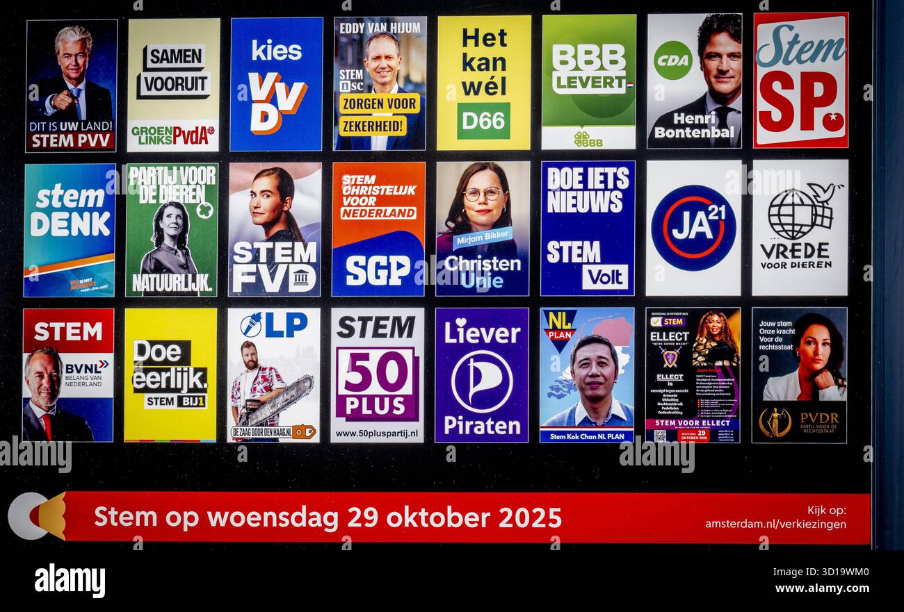 AMSTERDAM – Election posters from various political parties. The early ...