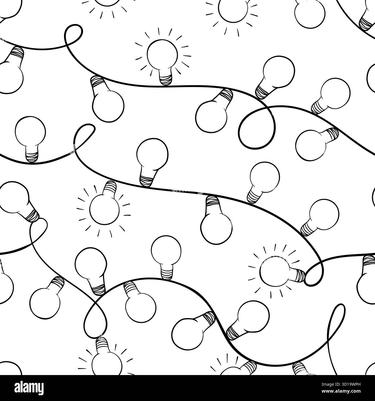 Seamless pattern of black and white christmas light bulbs. design for ...