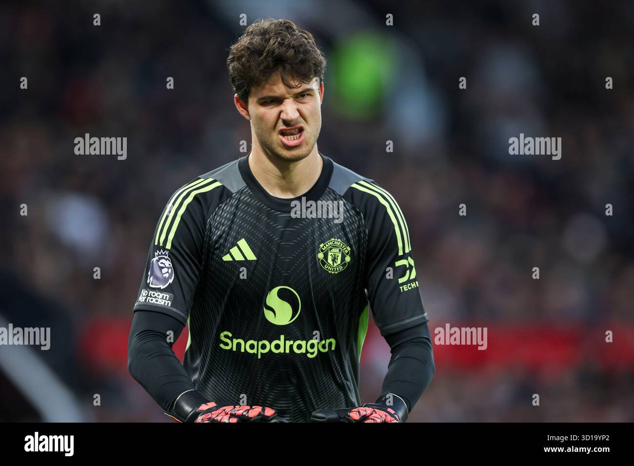 Manchester United goalkeeper Senne Lammens (31) reacts during the ...