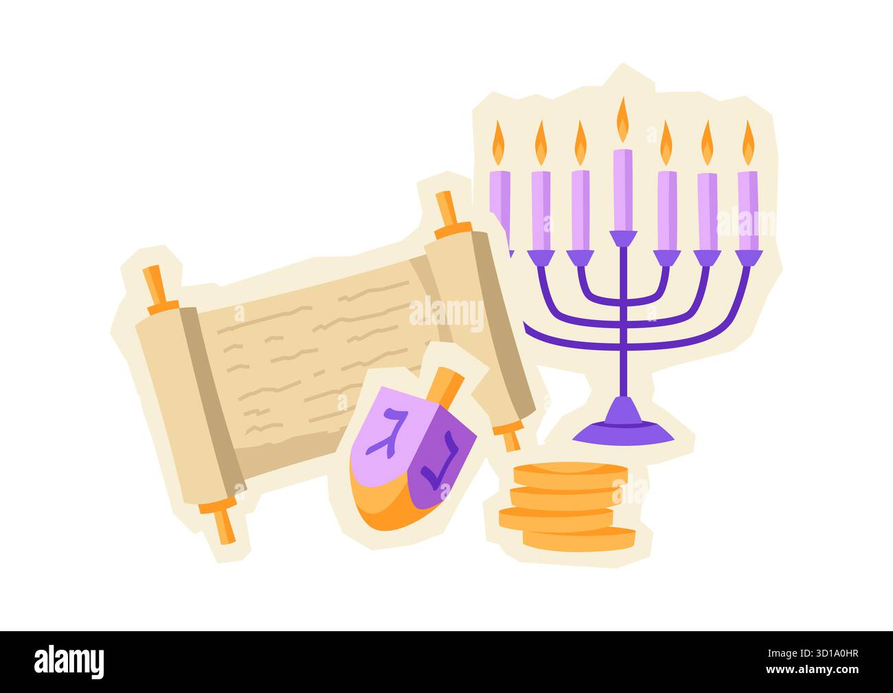 Happy Hanukkah sticker with traditional symbols. Holiday image in ...