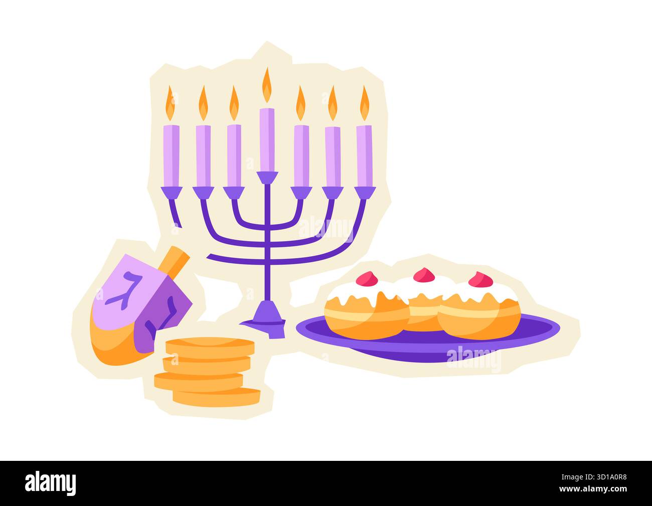Happy Hanukkah sticker with traditional symbols. Holiday image in ...