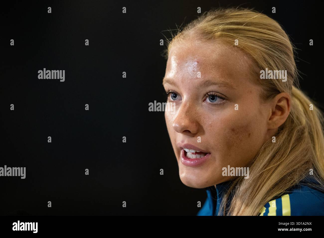 251027 Smilla Holmberg of the Swedish women's national football team is interviewed in the mixed ...