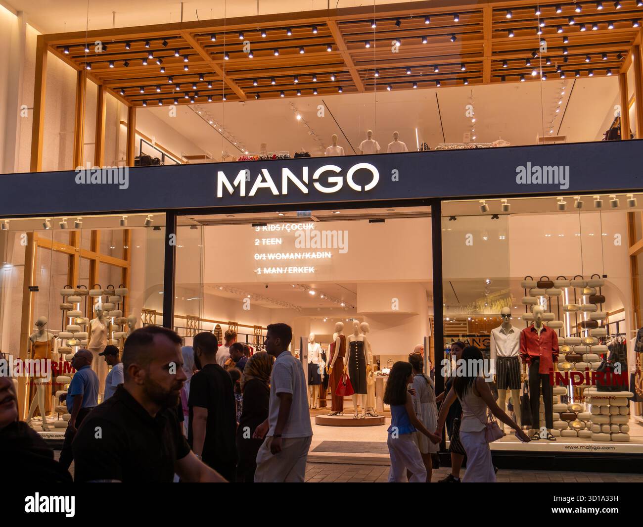 Istanbul, Turkey - August 1, 2025: Night view of the famous Mango store ...