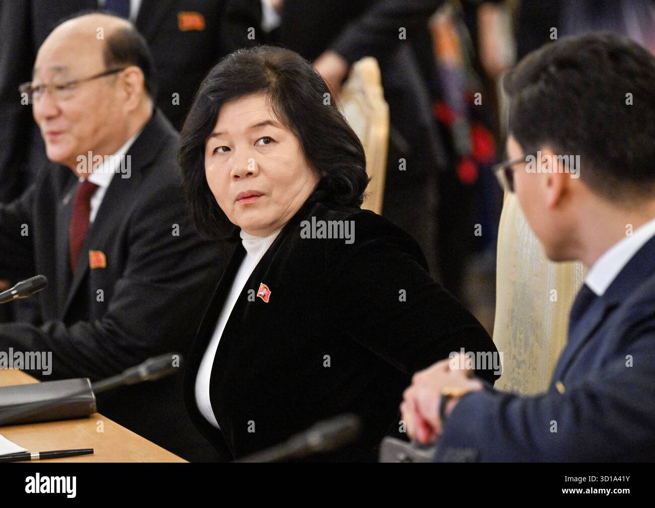 North Korean Foreign Minister Son Hui-choi (center) during the talks ...