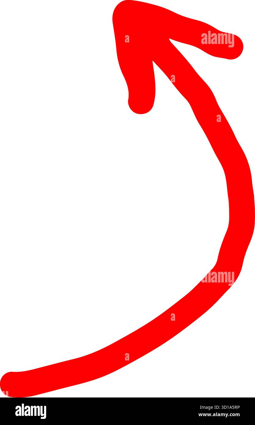 Hand drawn red curved arrow up vector isolated on white representing ...
