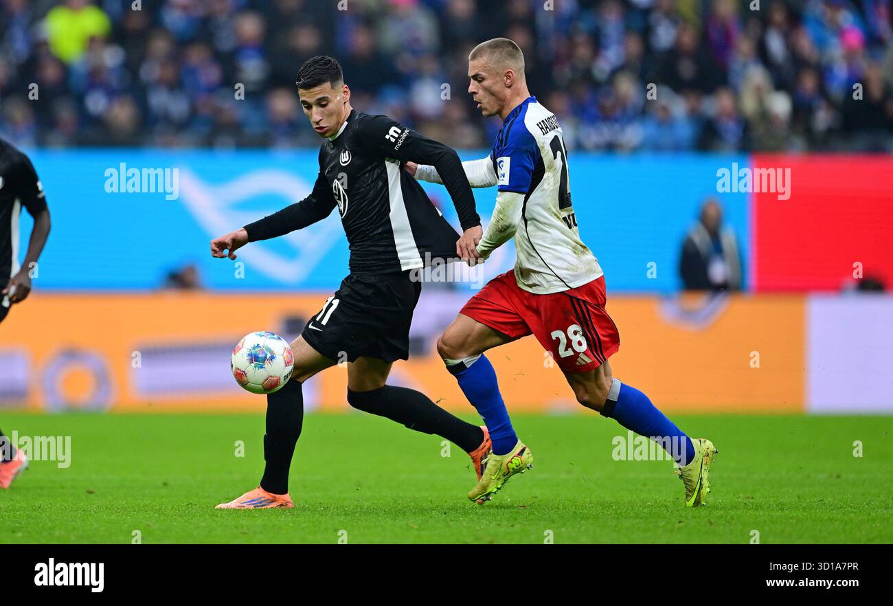 from left Adam Daghim (Wolfsburg), Miro Muheim Hamburg, October 25 ...