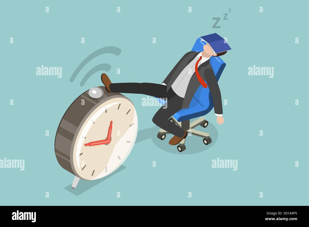 3D Isometric Flat Illustration of Afternoon Slump, Procrastinating Lazy ...