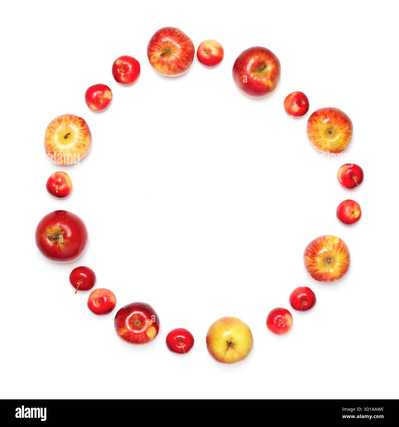 different an apples fruits in the shape of circle isolated on a white ...