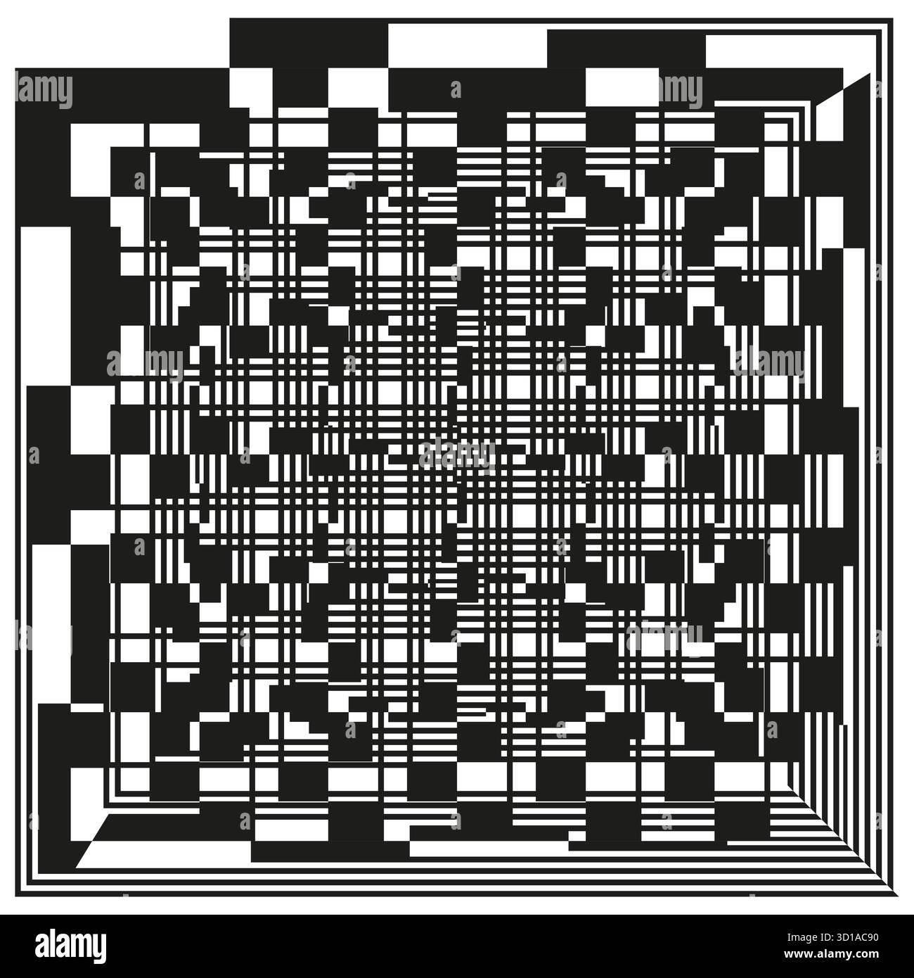 Grid perspective illusion. Infinite tunnel pattern. Black white warp ...