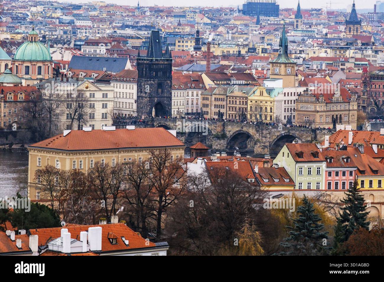 Prague, Czechia - December 20, 2024: Aerial View of Charles Bridge and ...