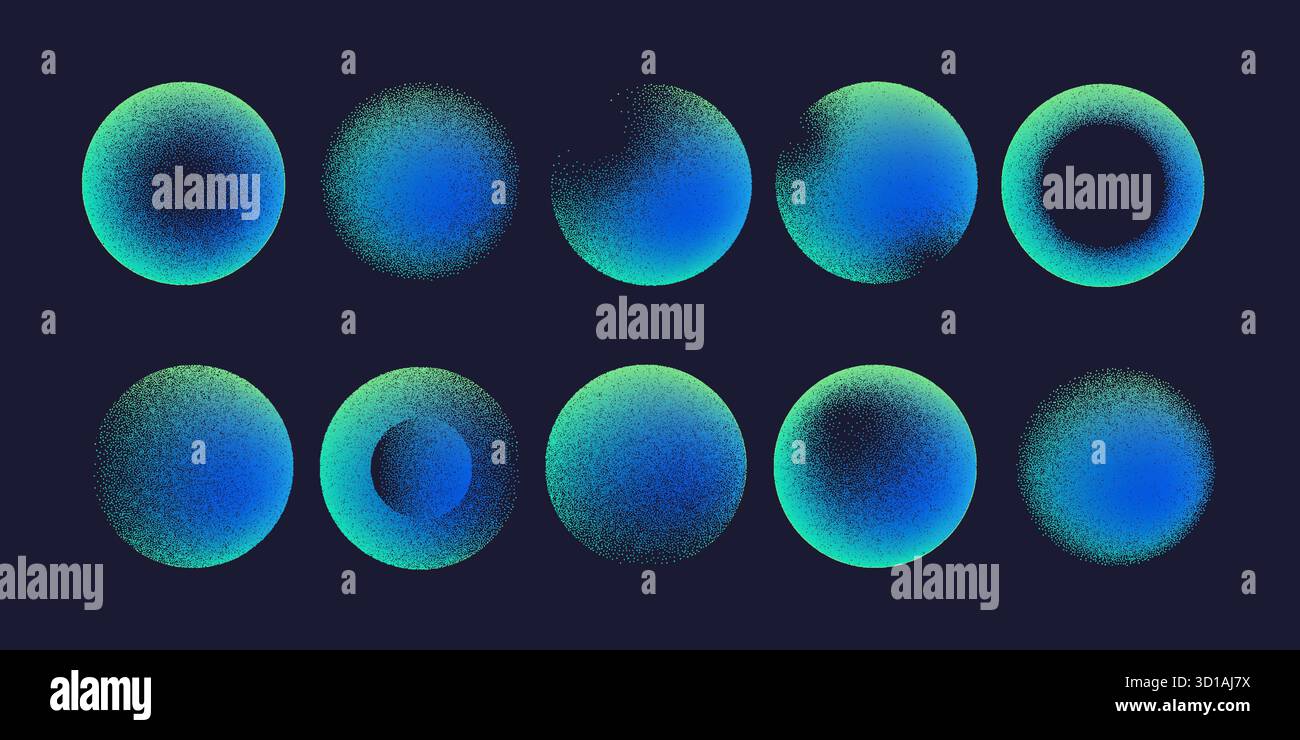 Abstract gradient circles with photocopy grain effect. Futuristic ...