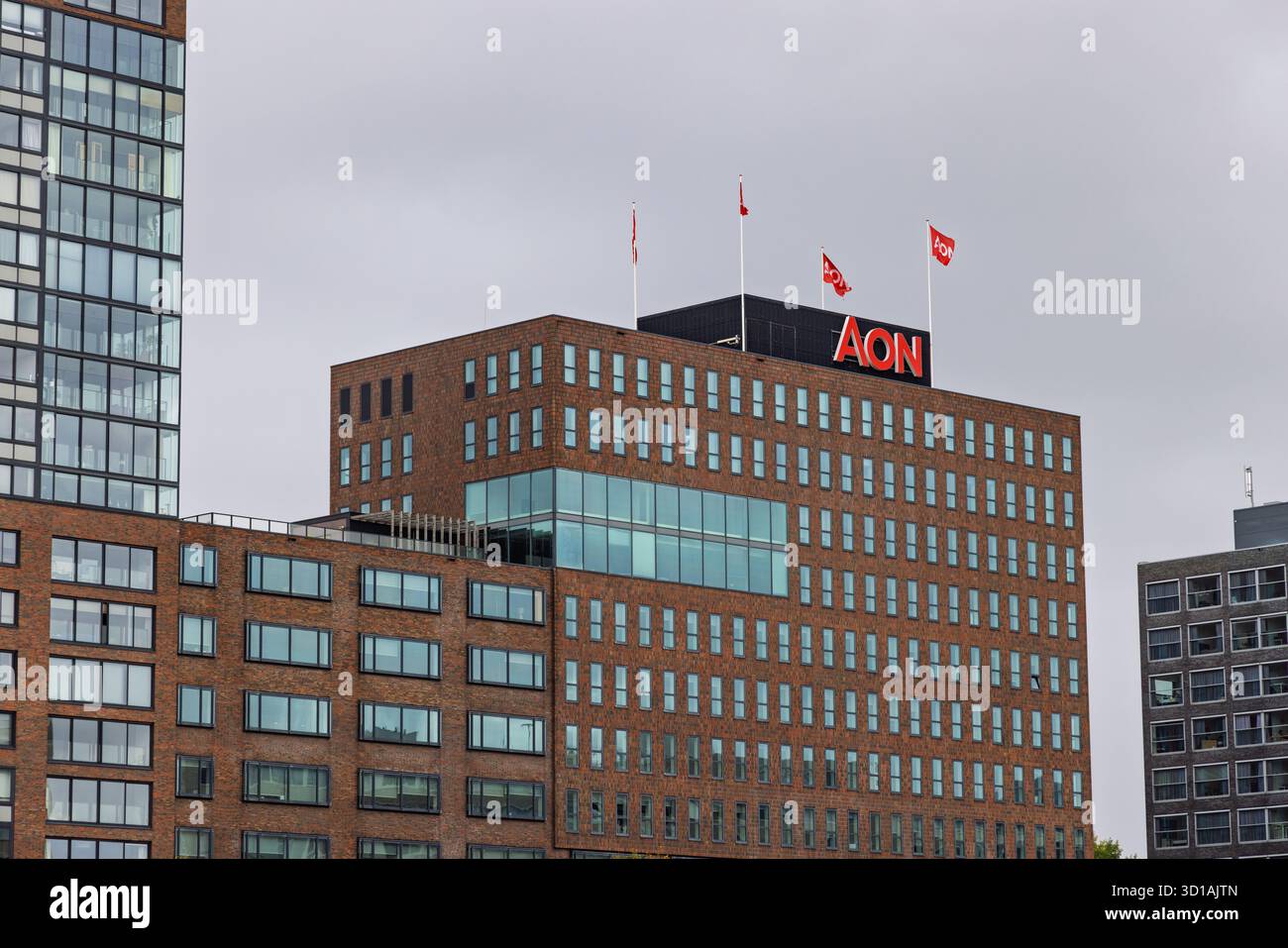 The Aon building in Rotterdam, Netherlands, a modern brick-clad office ...