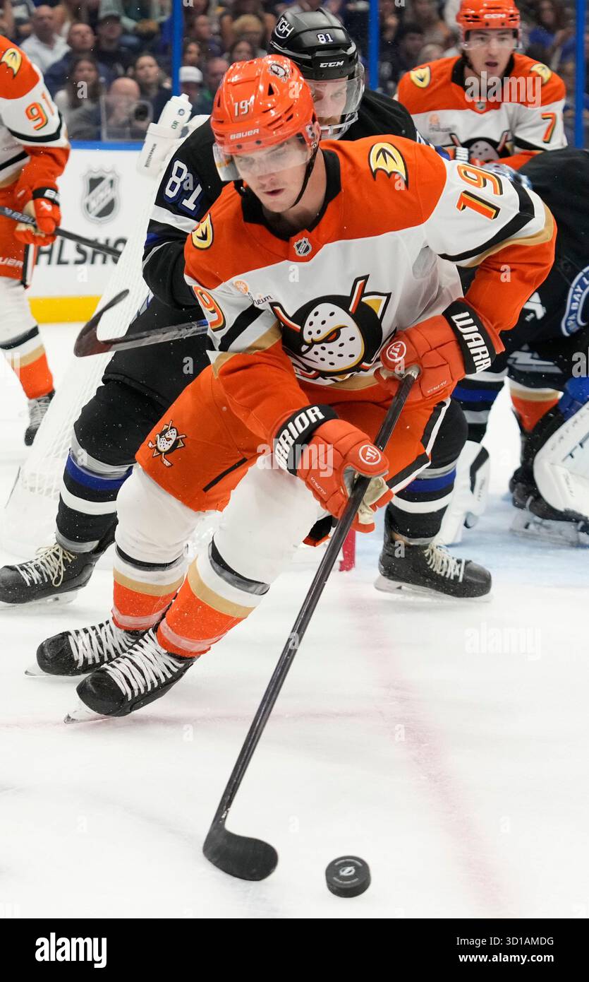 Anaheim Ducks right wing Troy Terry (19) against the Tampa Bay ...