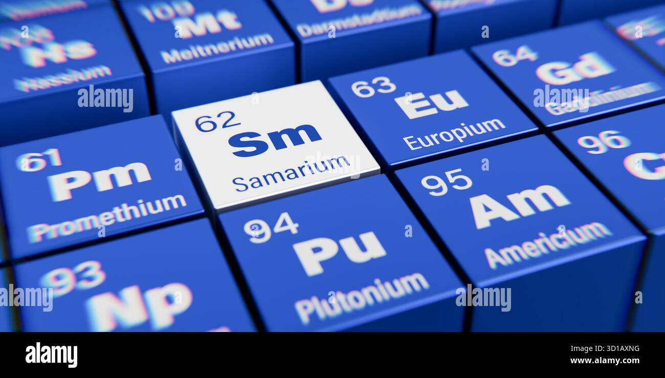 Detail view of the chemical element Sm Samarium with the atomic number ...