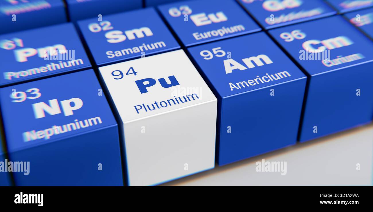 Detail view of the chemical element Pu Plutonium with the atomic number ...