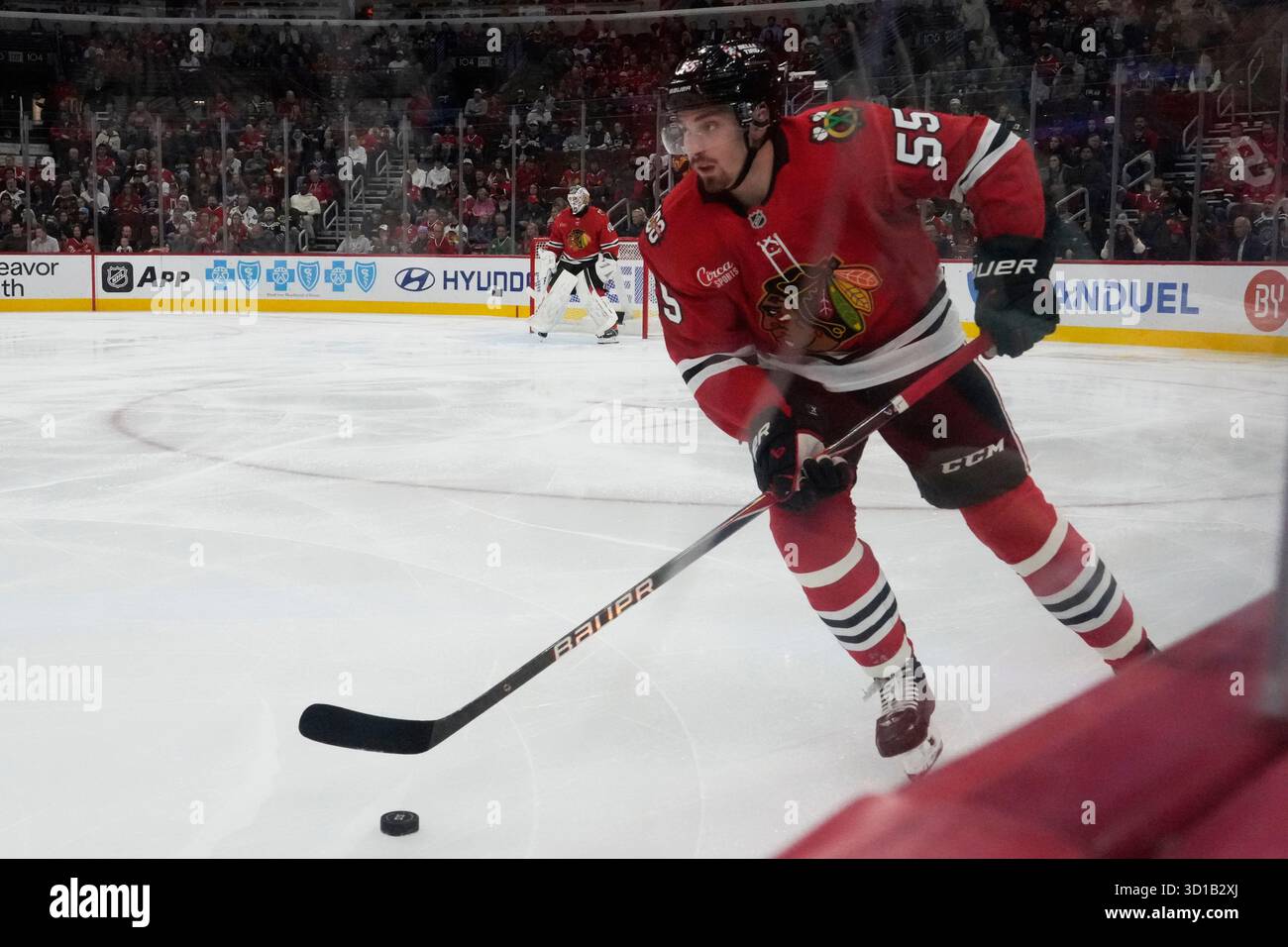 Chicago Blackhawks defenseman Artyom Levshunov (55) plays against the ...