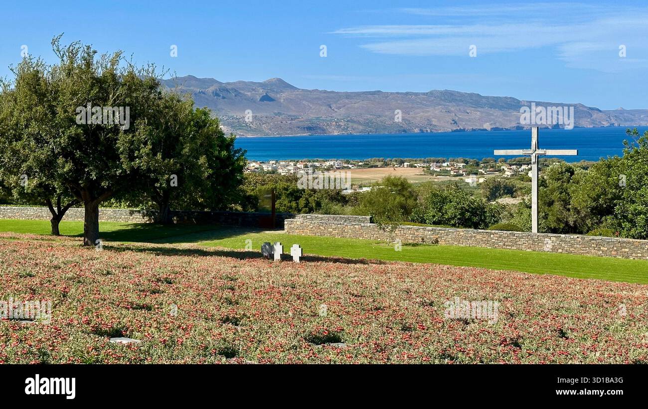 Somber view over the German War Cemetery Maleme on Hill 107 ...
