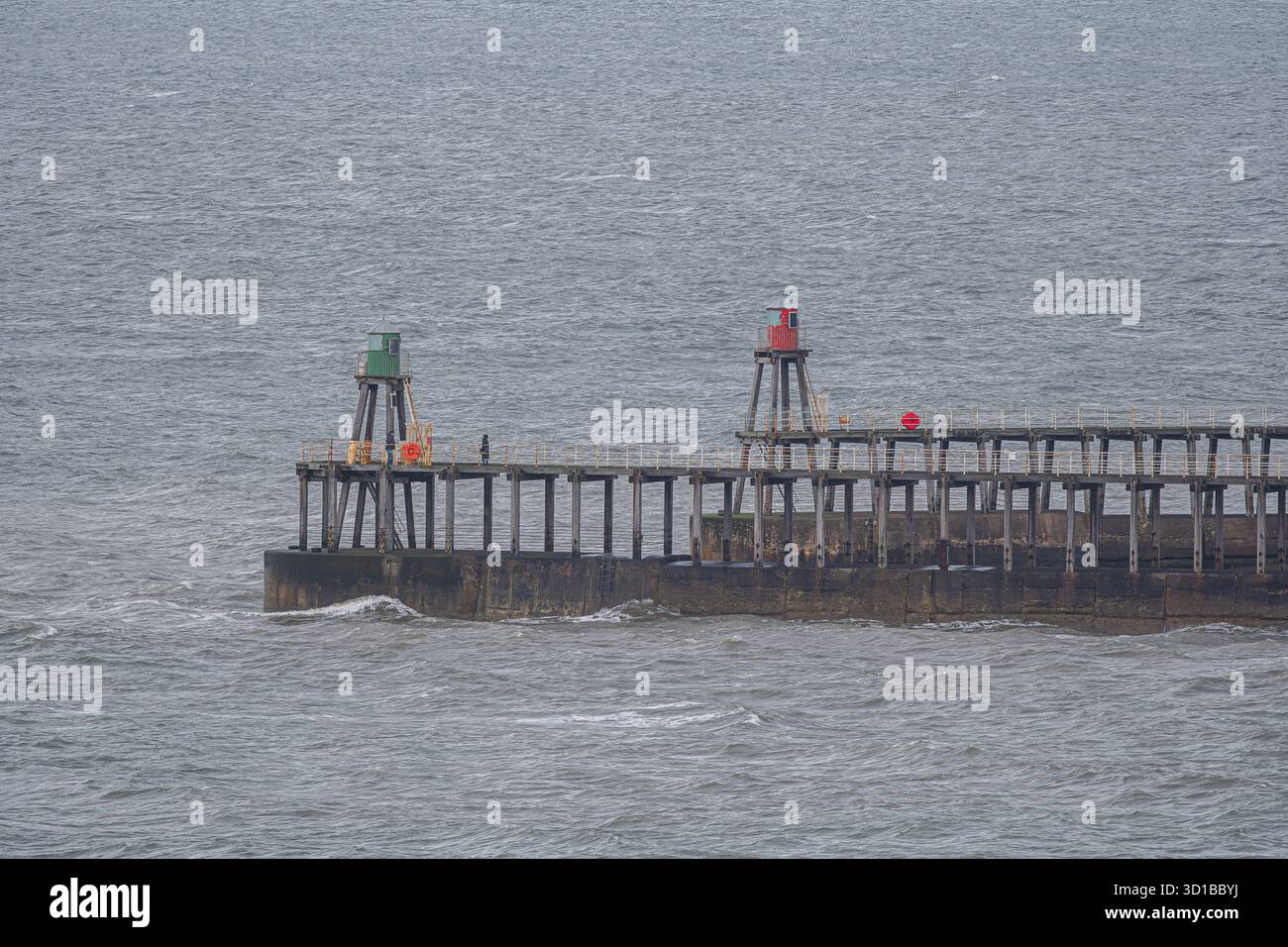 Pier with Red and Green Navigational Beacons in Choppy Sea Stock Photo ...