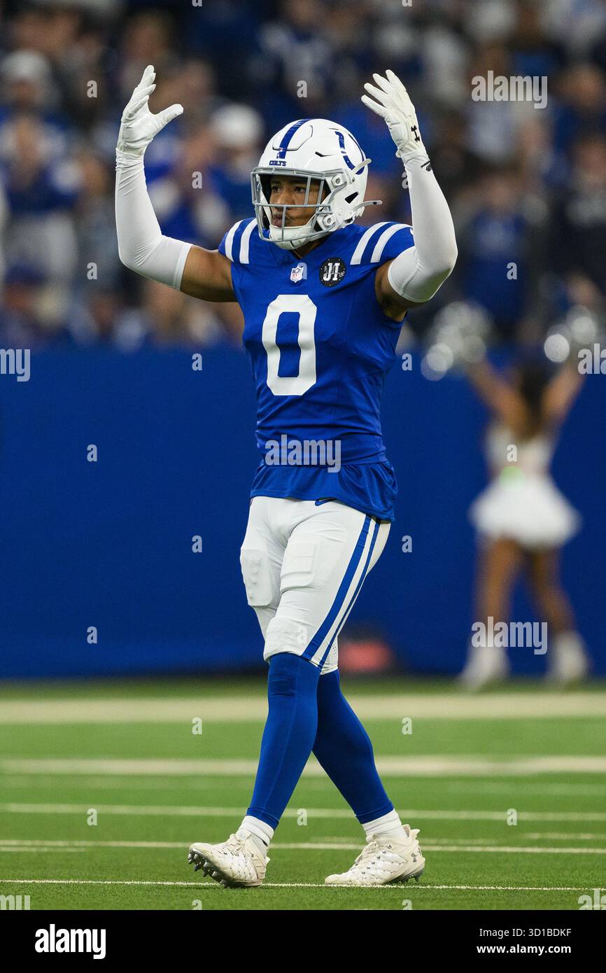 Indianapolis Colts safety Cam Bynum (0) celebrates on the field during ...