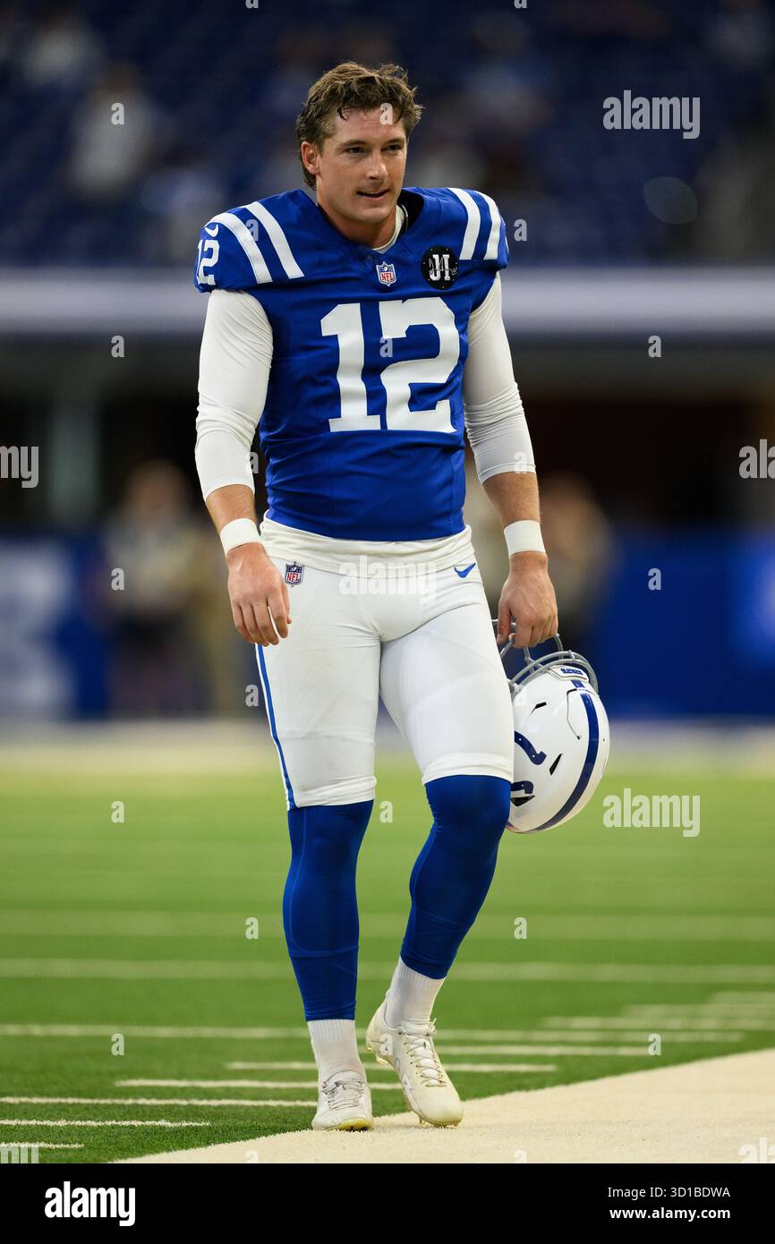 Indianapolis Colts kicker Michael Badgley (12) warms up on the field ...
