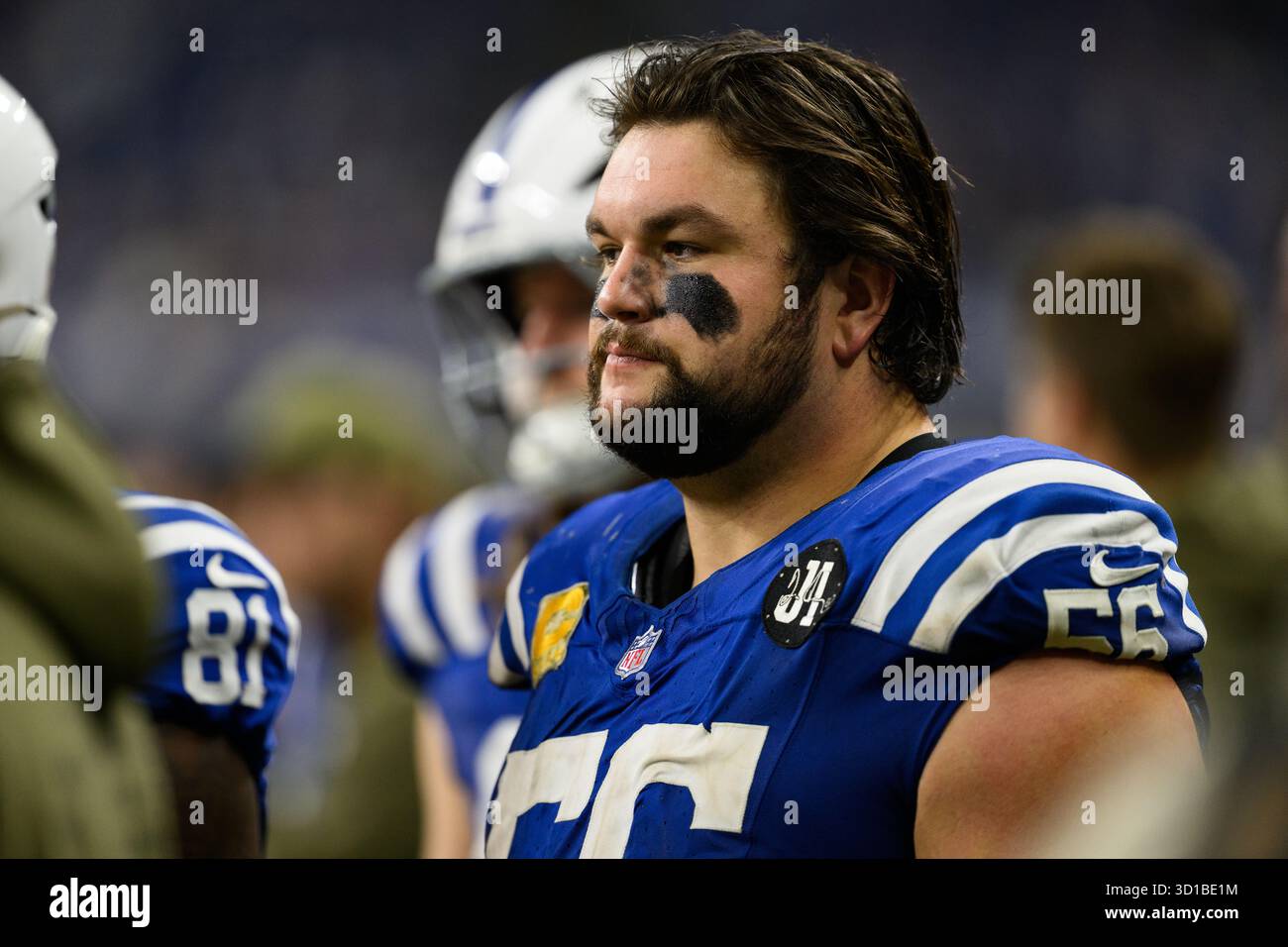 Indianapolis Colts guard Quenton Nelson (56) on the sidelines during an ...