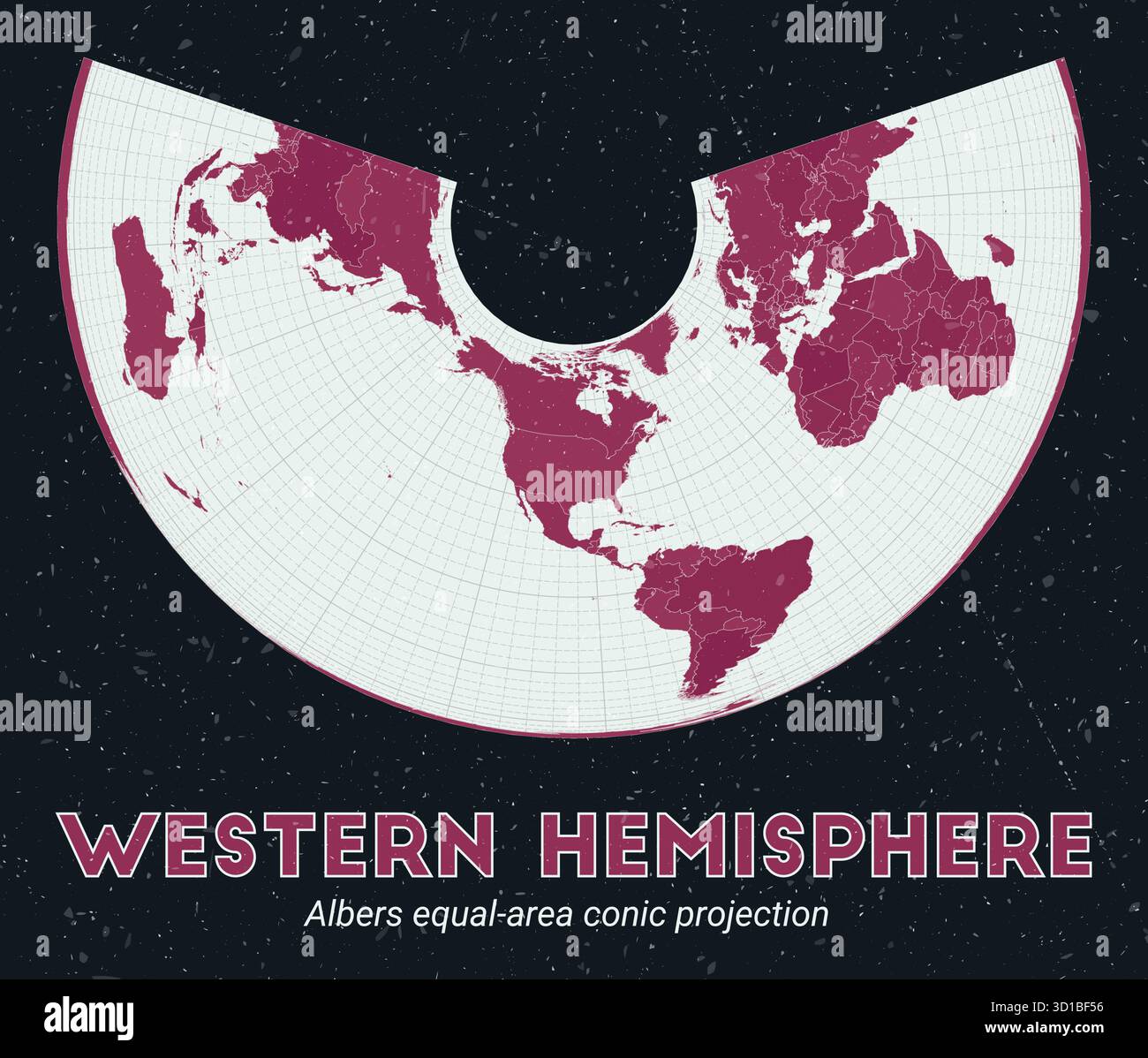 Western Hemisphere. World map. Albers equal-area conic projection ...