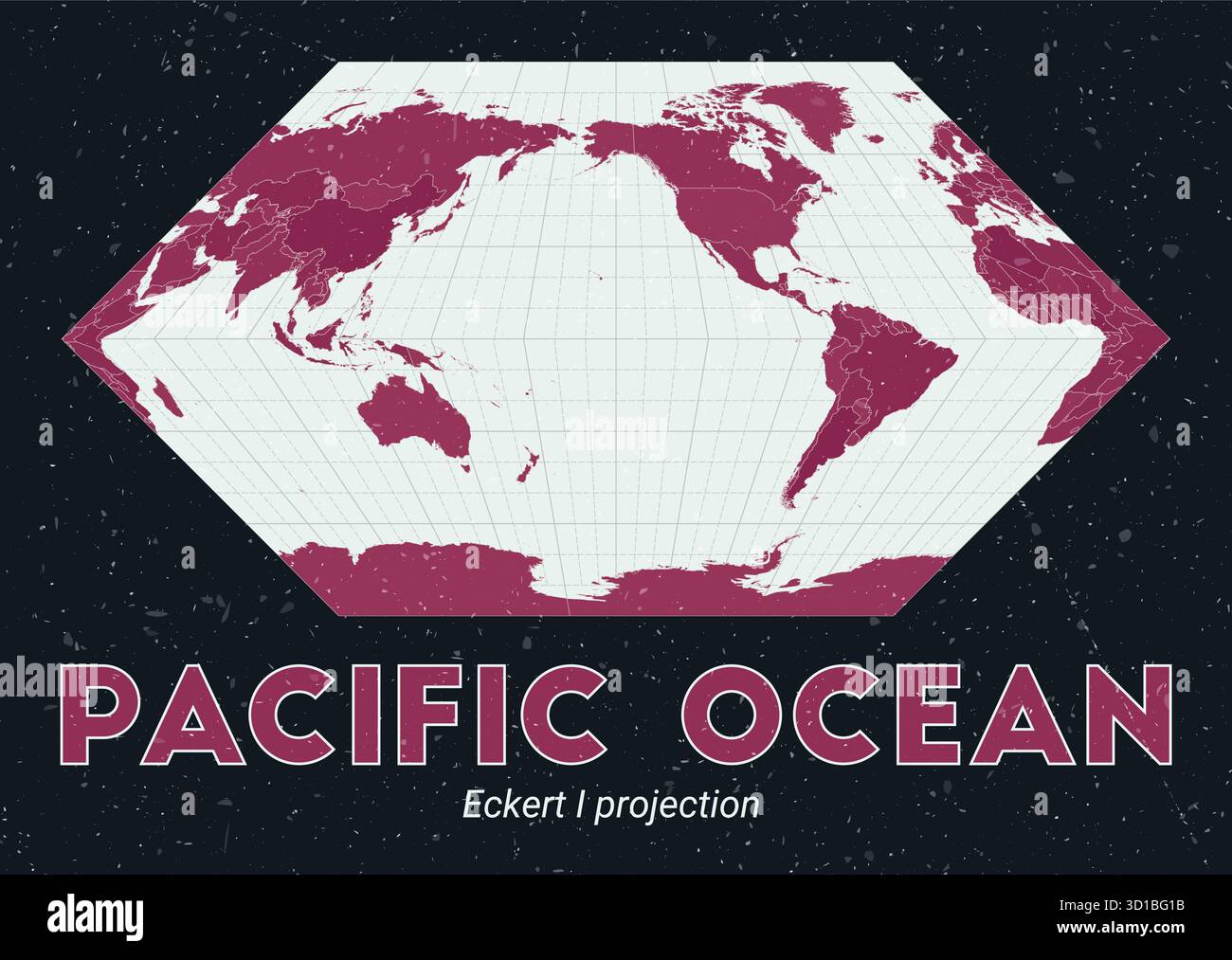 World map featuring the Eckert I projection centered on the Pacific ...