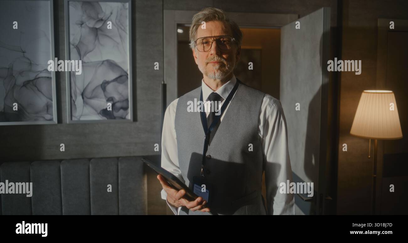 Stylish Man Enters Hotel Room After Giving Presentation Business ...