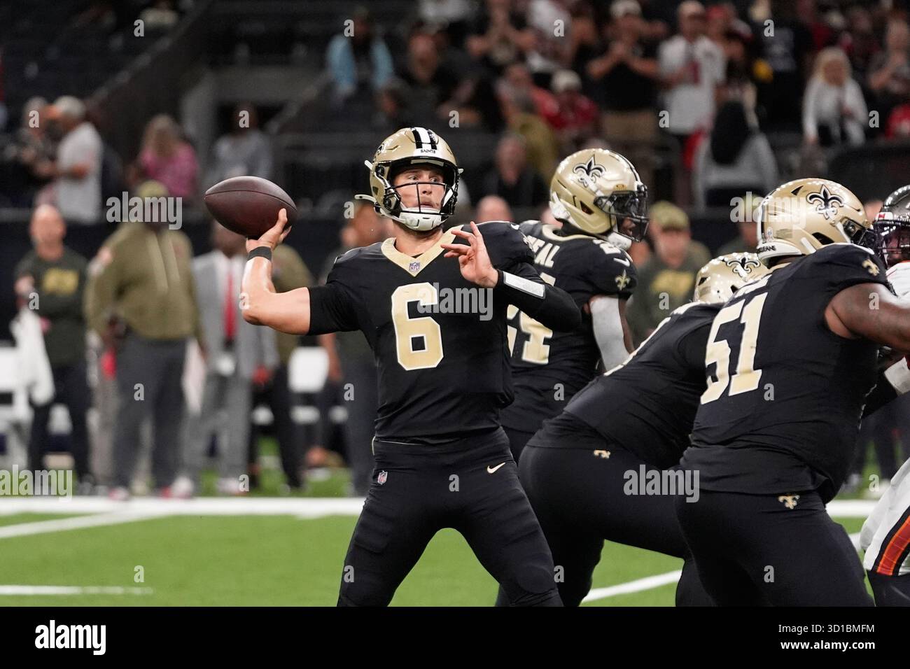New Orleans Saints quarterback Tyler Shough (6) passes against the ...