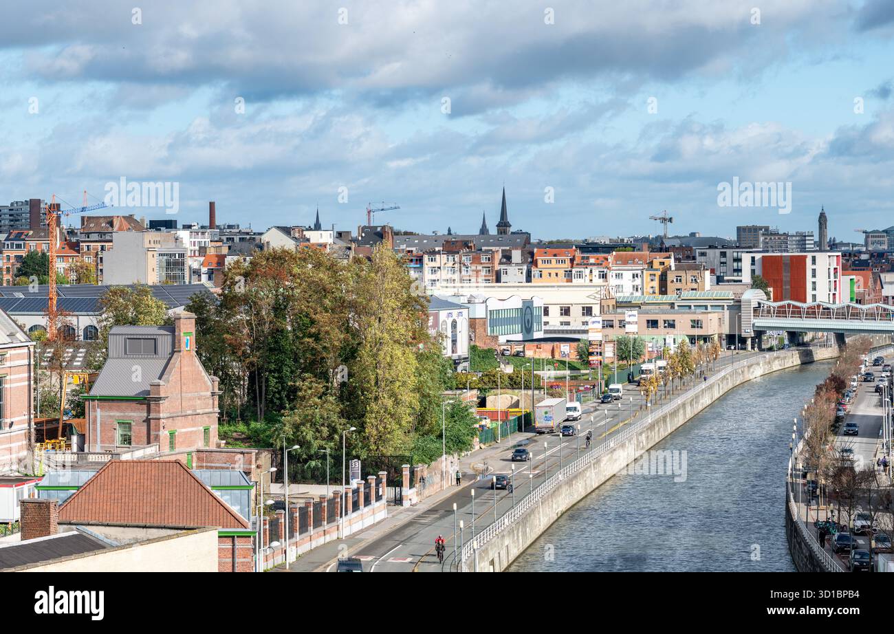 Panoramic view over the canal zone Anderlecht, Brussels Capital Region ...