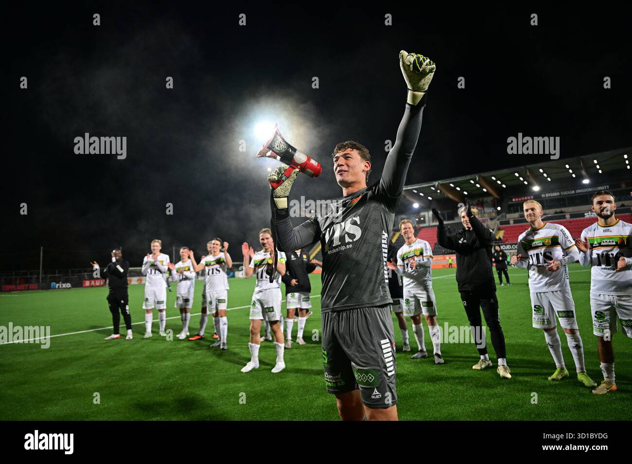 STOCKHOLM, SWEDEN 20251027Kees Sims, goalkeeper of Gais, celebrates the ...