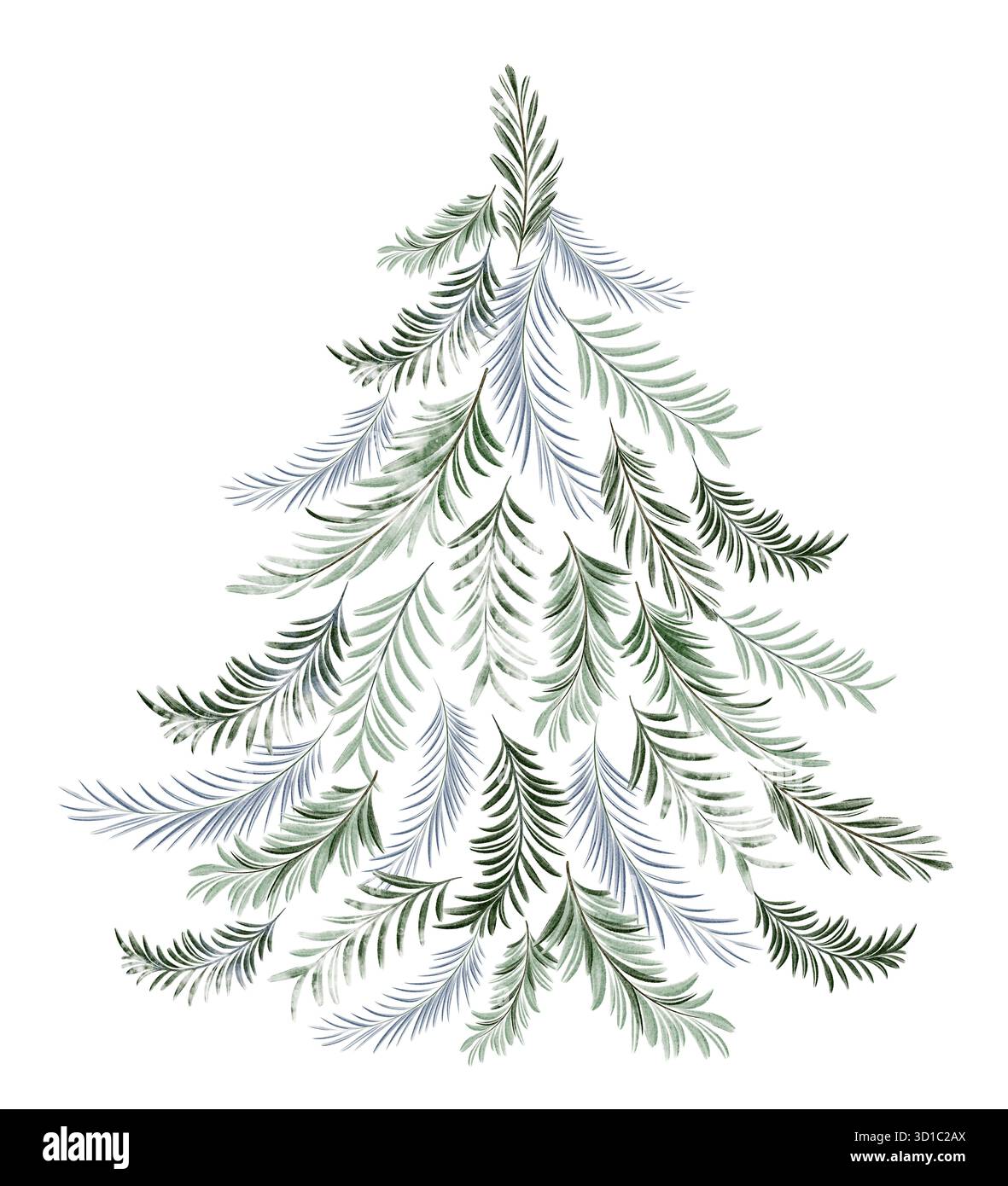 Watercolor cartoon Christmas tree without decorations. Hand drawn pine ...