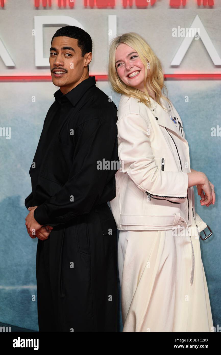 London, UK. October 27th, 2025. Dimitrius Koloamatangi and Elle Fanning ...