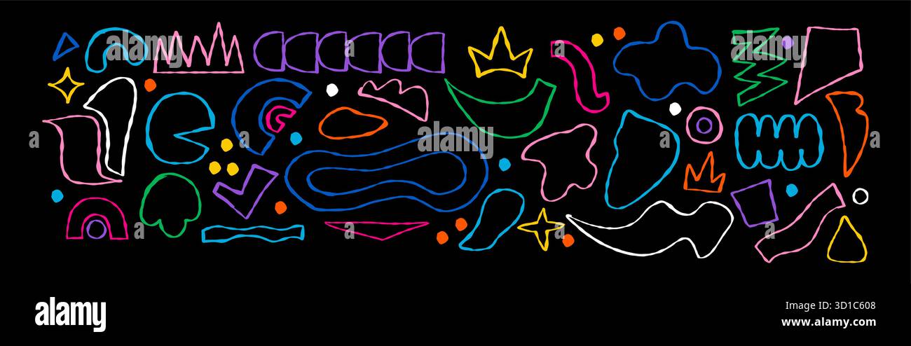 Outline Colorful Curvature Crayon Freeform set. Abstract Hand Drawn ...