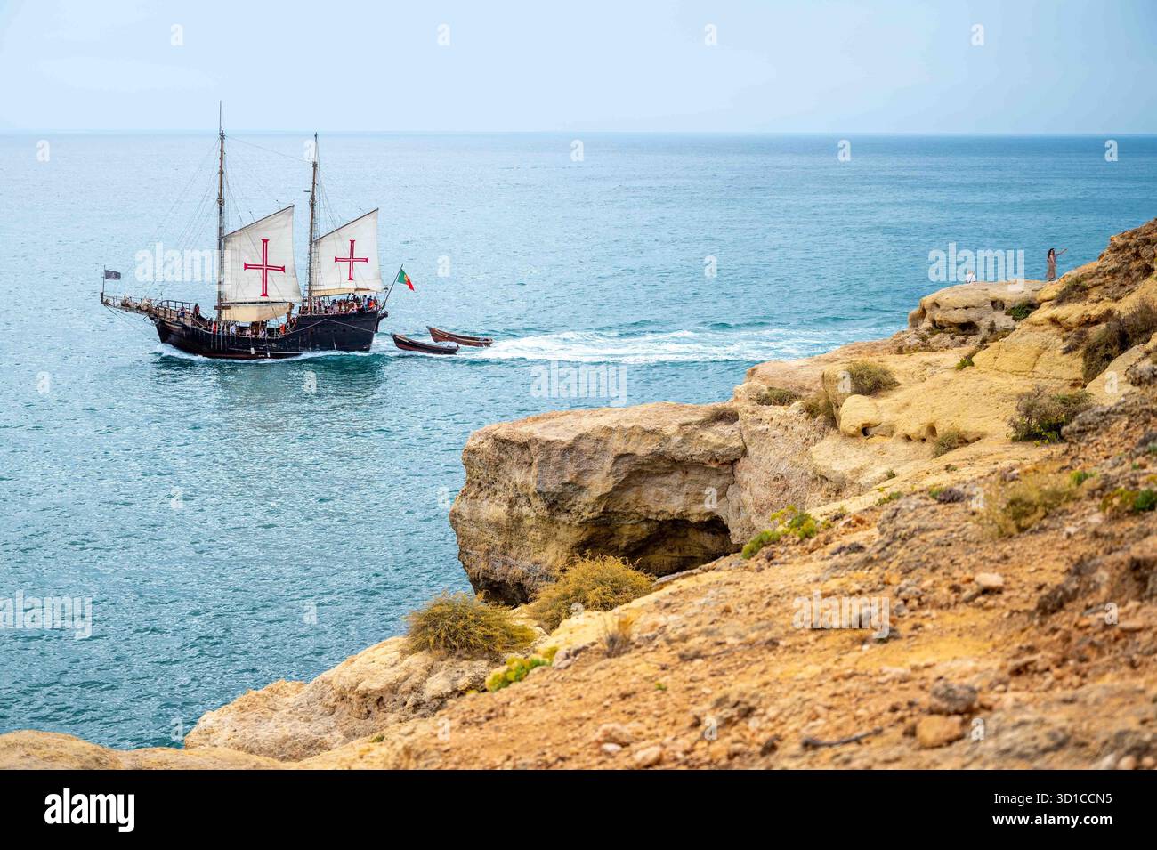 Replica historic wooden sailing ship Caravel Boa Esperanca Portugal ...