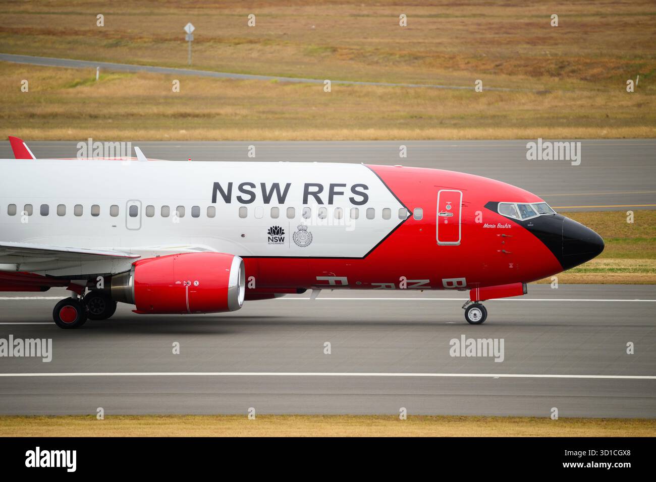 A NSW Rural Fire Service (RFS) 737 Large Air Tanker taxis after ...