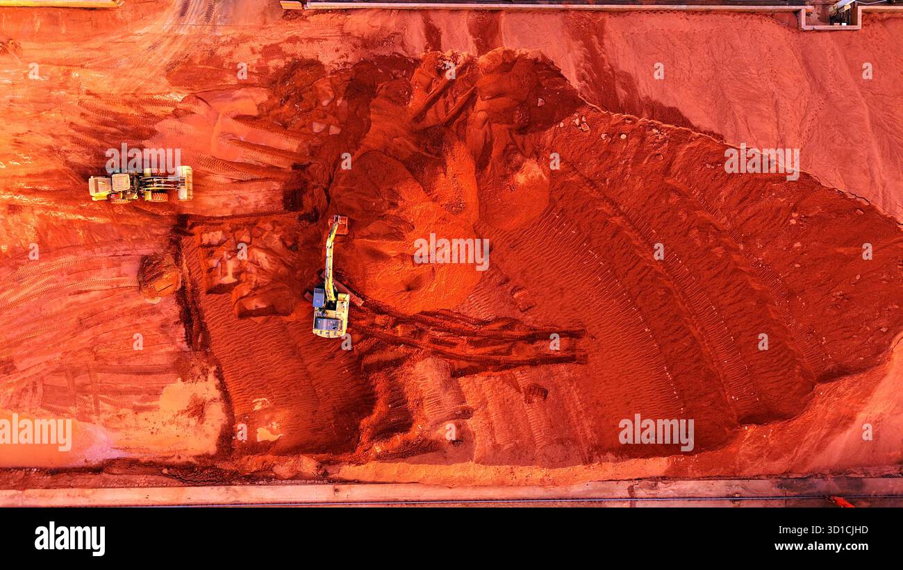 Mechanical equipment is sorting and loading imported iron ore at ...