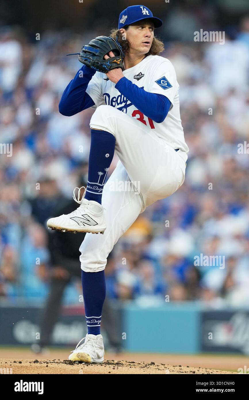 Los Angeles Dodgers pitcher Tyler Glasnow throws against the Toronto ...