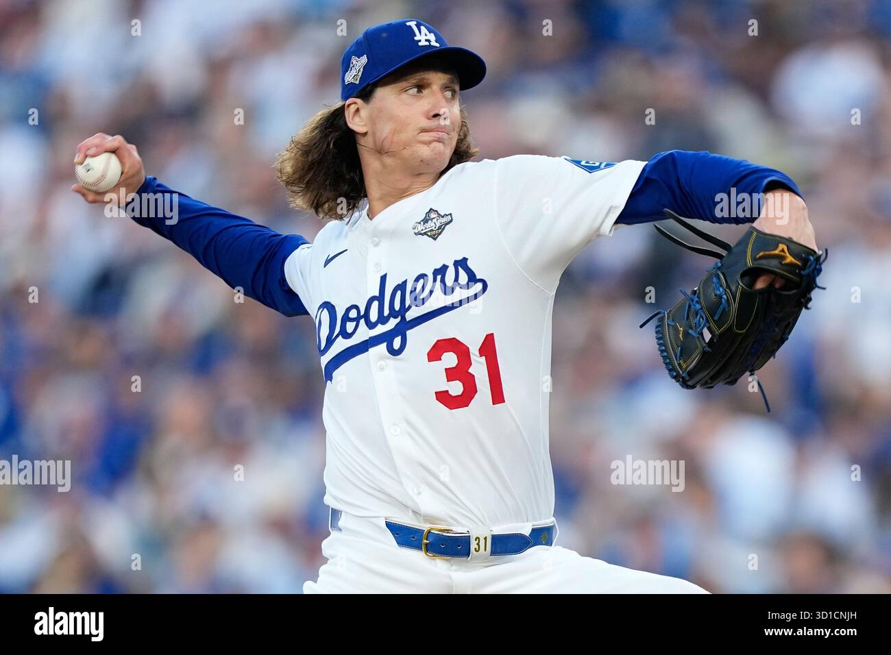 Los Angeles Dodgers pitcher Tyler Glasnow throws against the Toronto ...